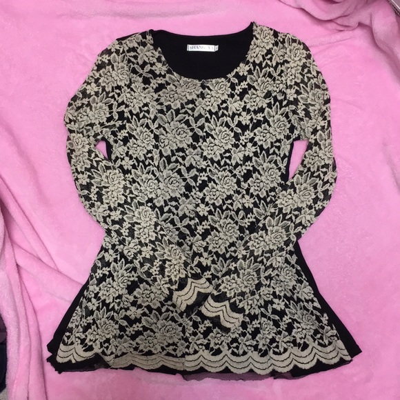 Shang Ya | Tops | Cute Black And Net Top Long Sleeves | Poshmark